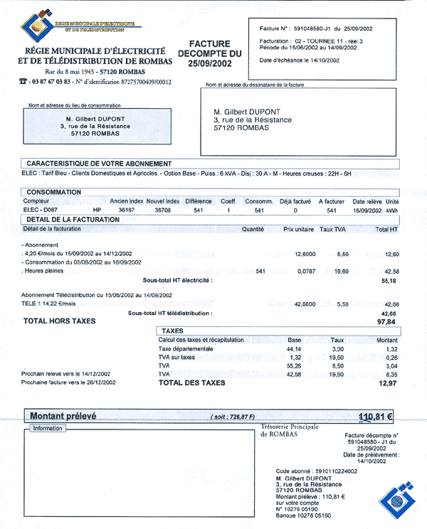 exemple facture electricite